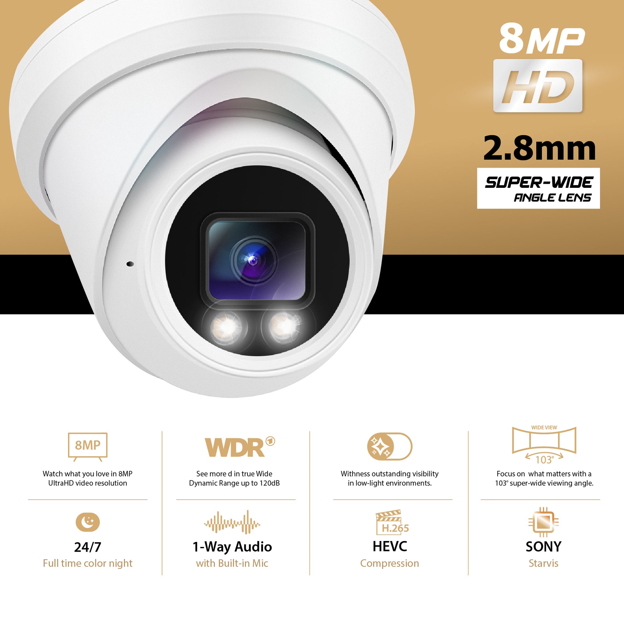 Hikvision/Uniview Compatible IP Turret Camera (8MP)- IPC-YT824